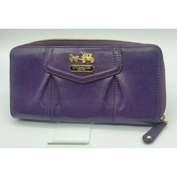 Coach | Bags | Coach Purple Soft Leather Zip Around Wallet Billfold ...